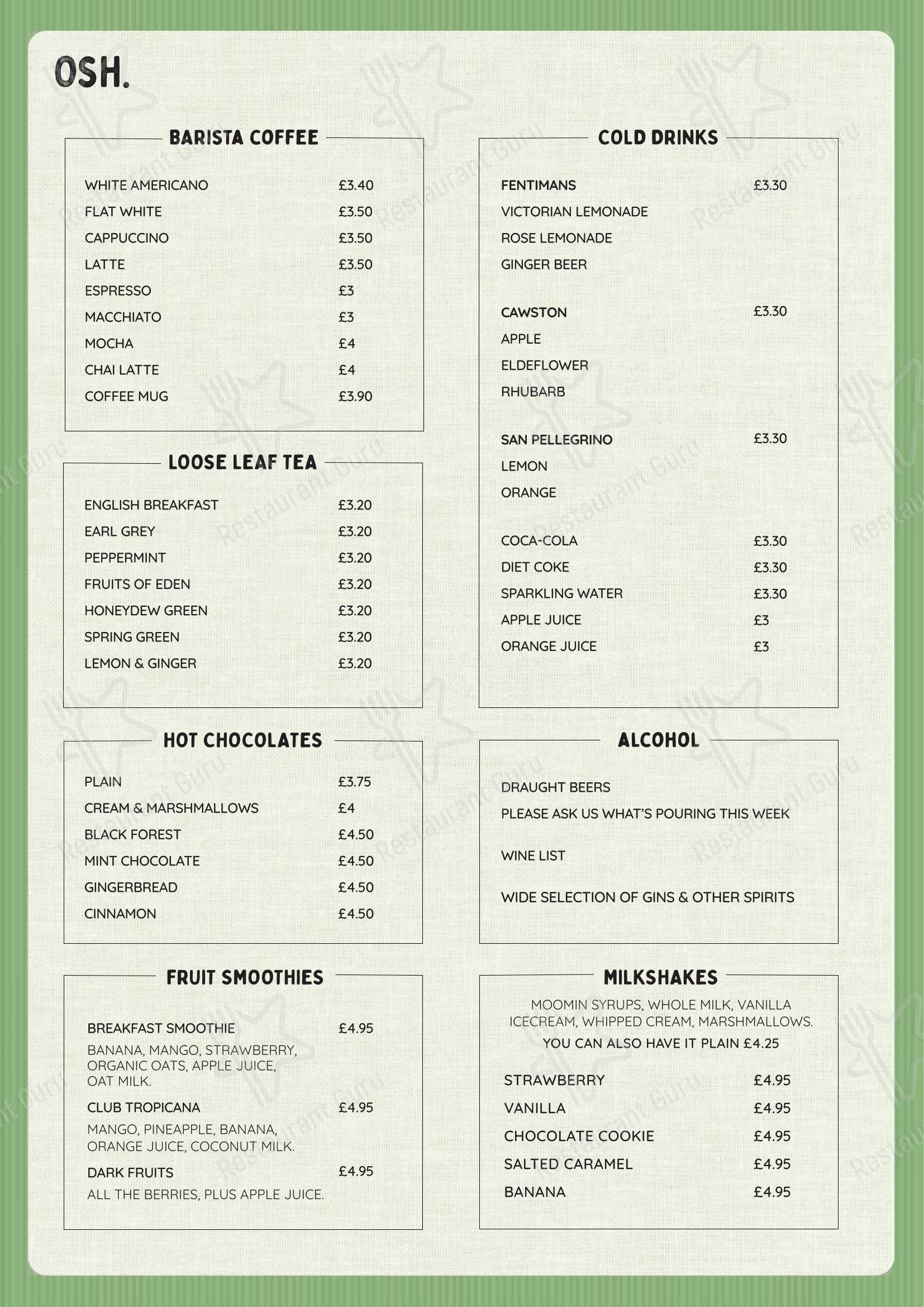 Menu at Old School House, restaurant and wine bar, Oswestry