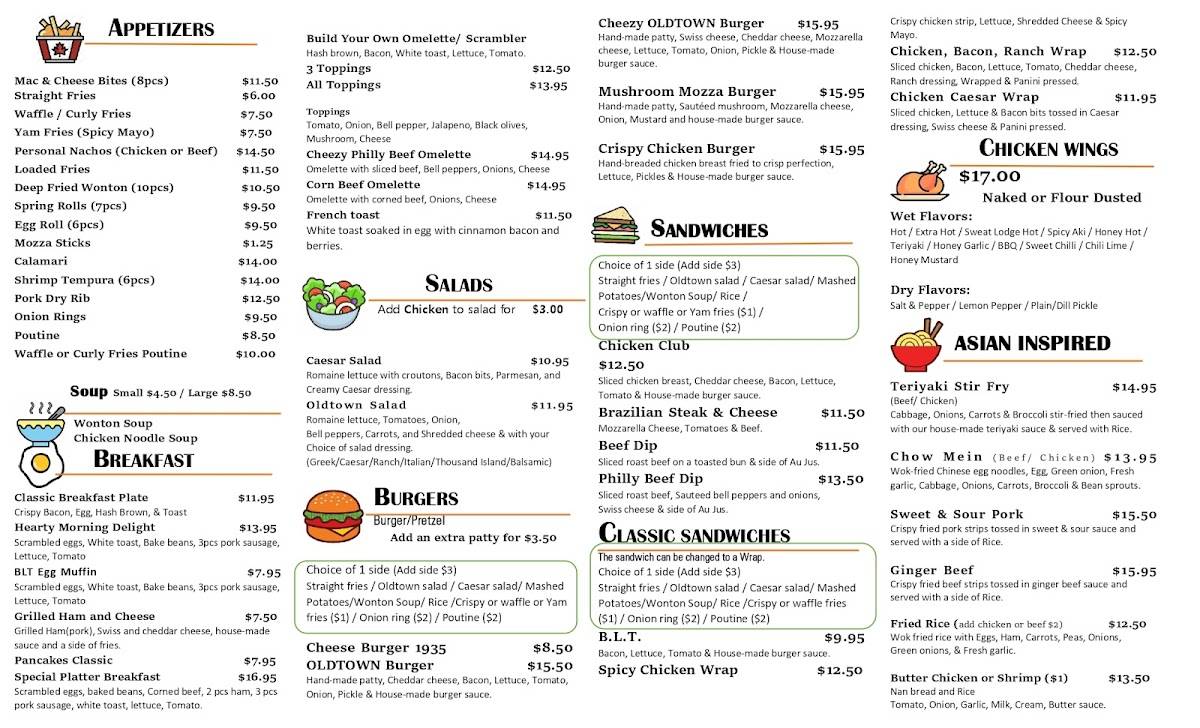 Menu au Old Town Restaurant & Bar, Wabasca