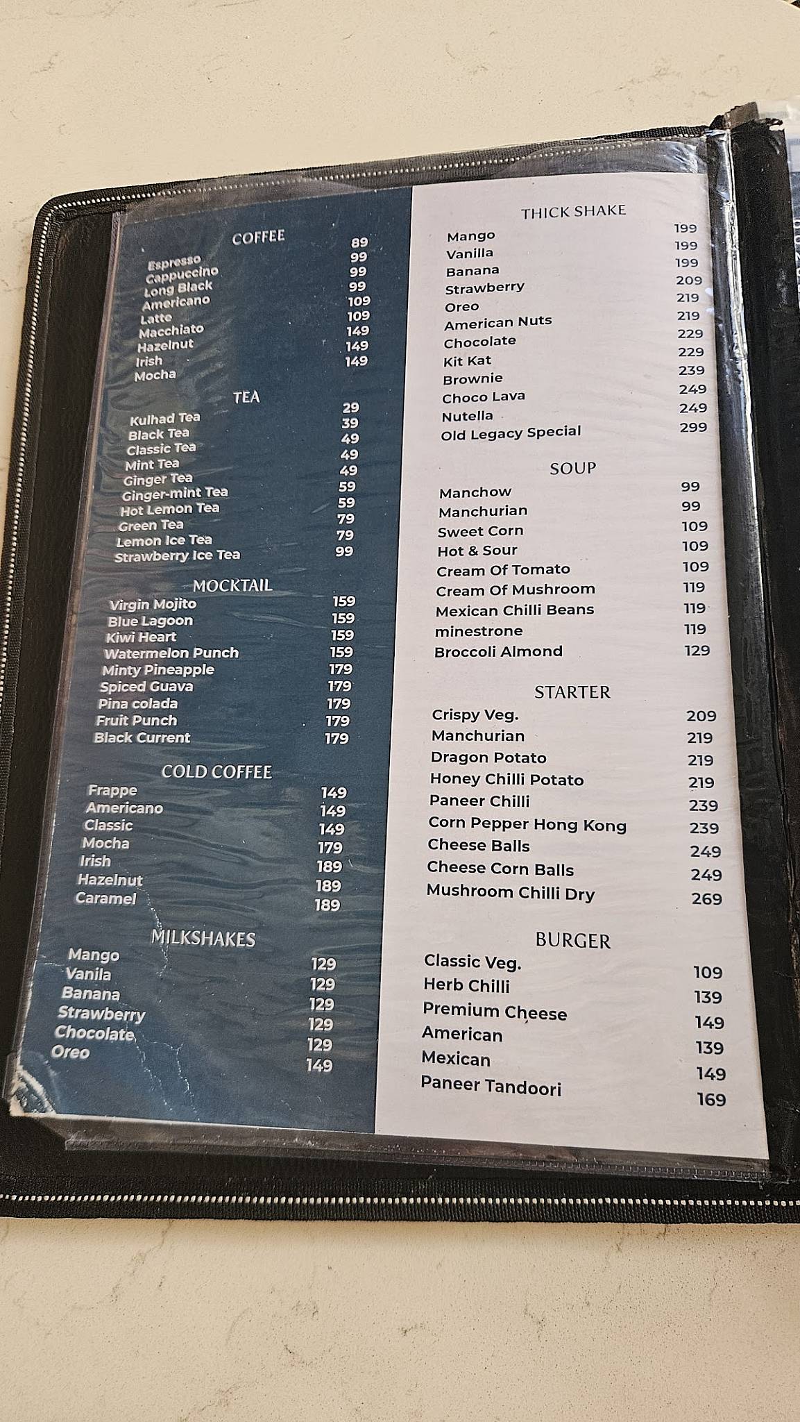 Menu at Old legacy cafe, Udaipur