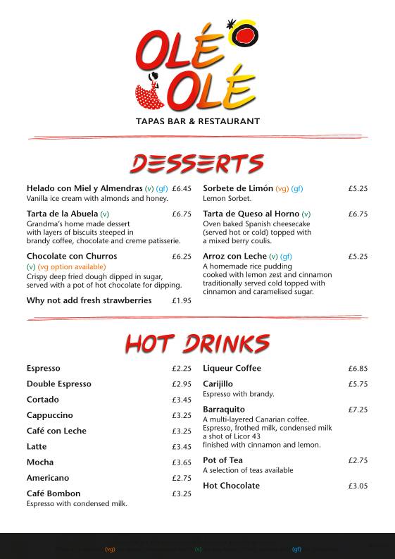 Menu at Olé Olé Tapas Bar & Restaurant, Lincoln