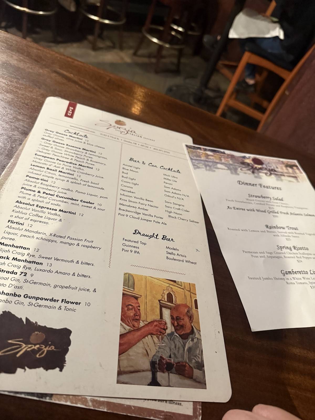 Menu at Spezia restaurant, Omaha