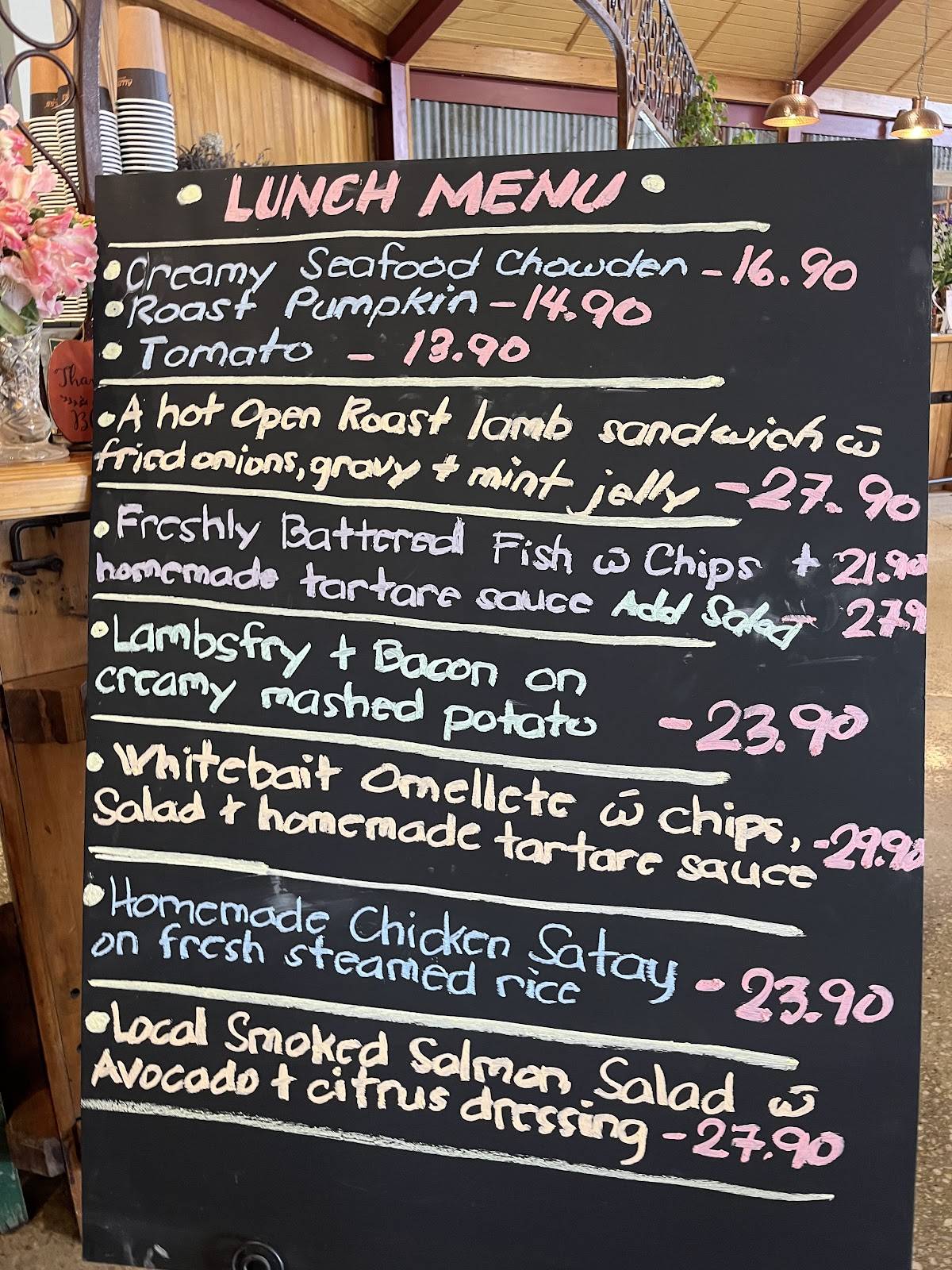 Menu at The Wrinkly Rams cafe, Omarama