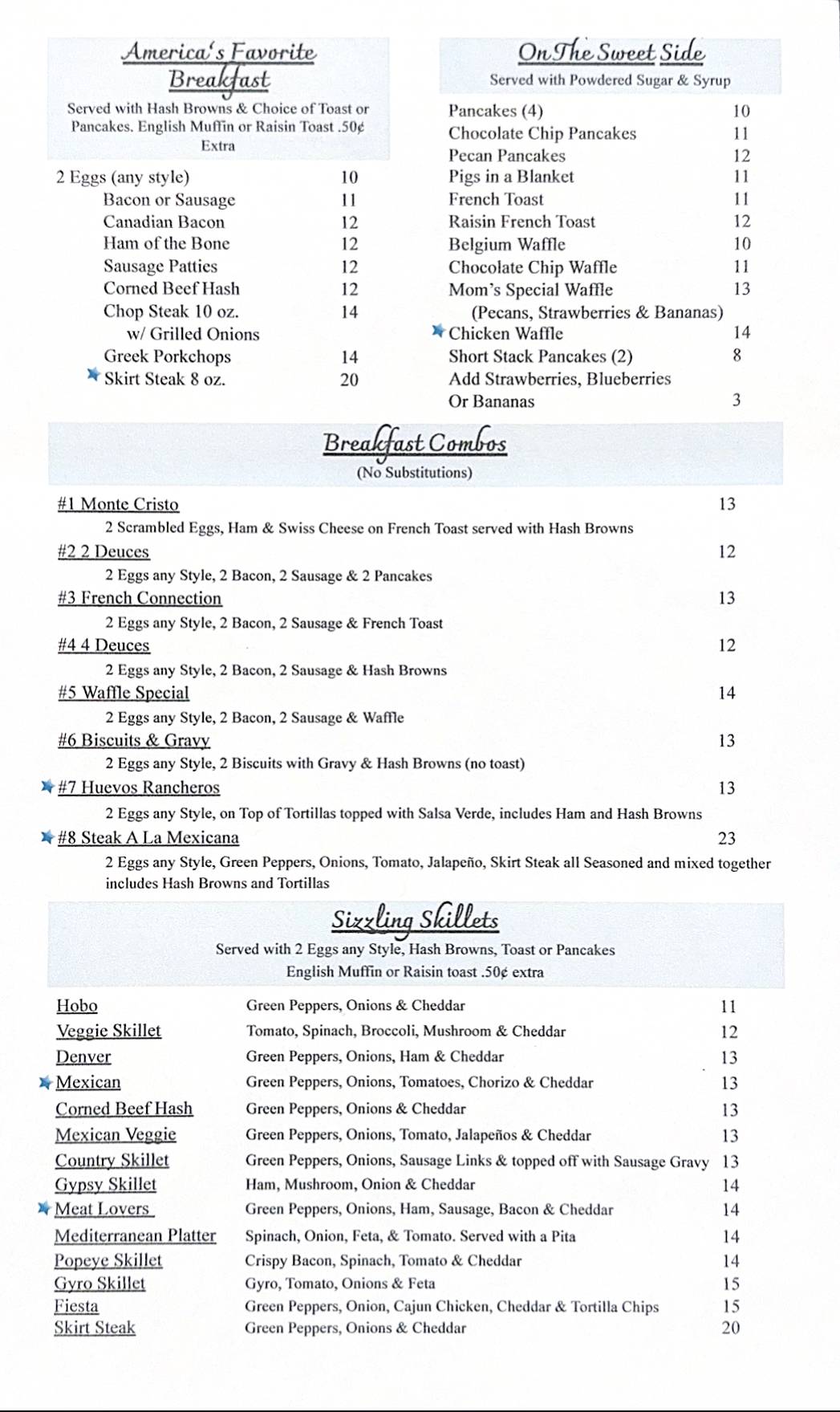 Menu at Omelette House restaurant, Villa Park, 525 St Charles Rd