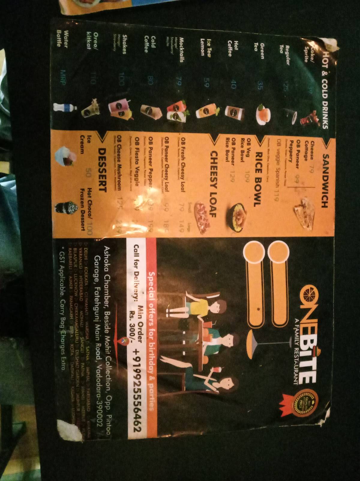 Menu at OneBite Cafe & Fast Food Restaurant Fatehgunj, Vadodara