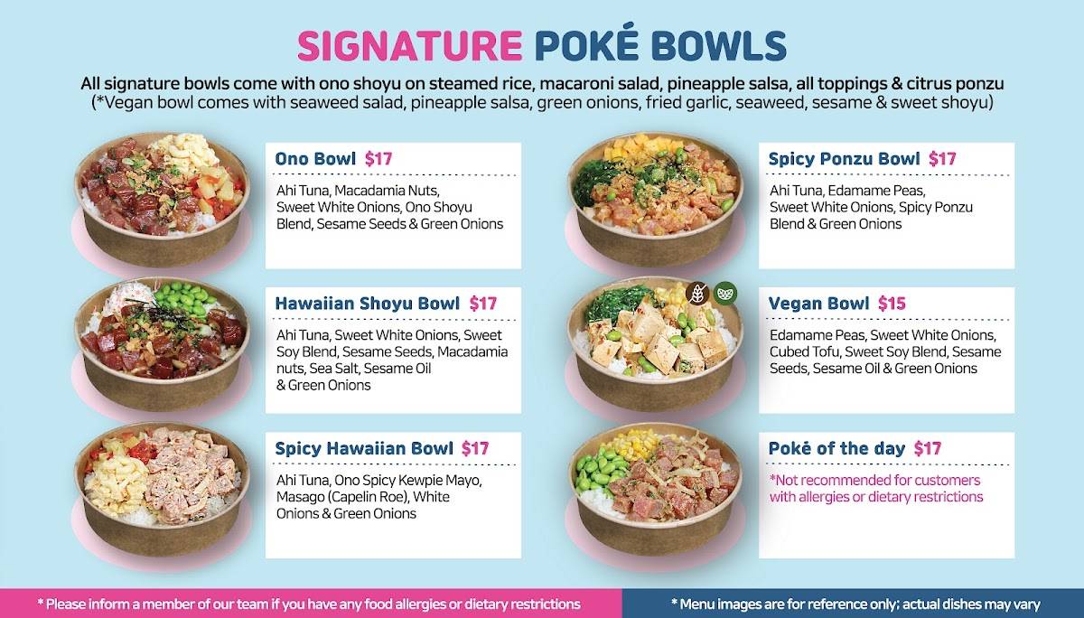 Menu at Ono Poké and Grill restaurant, Victoria