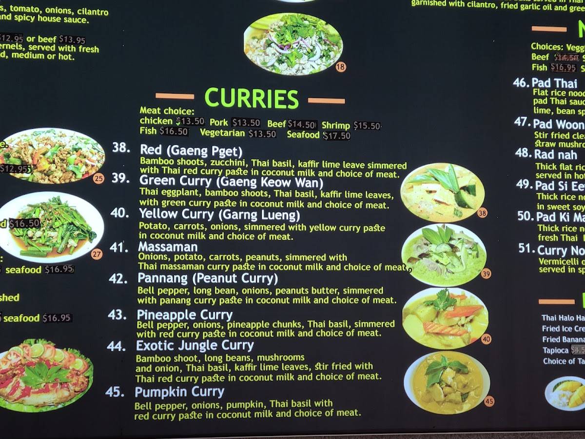Menu at Ono Thai restaurant, Ewa Beach