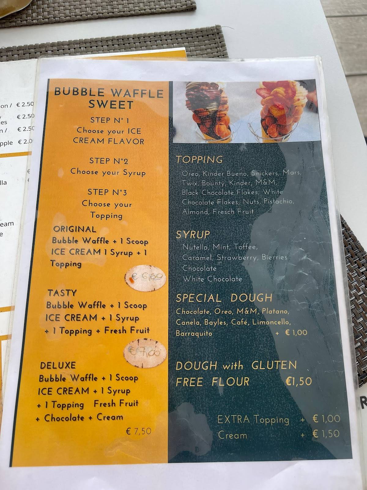 Menu at Oops Bubble Waffle cafè pub & bar, Los Cristianos