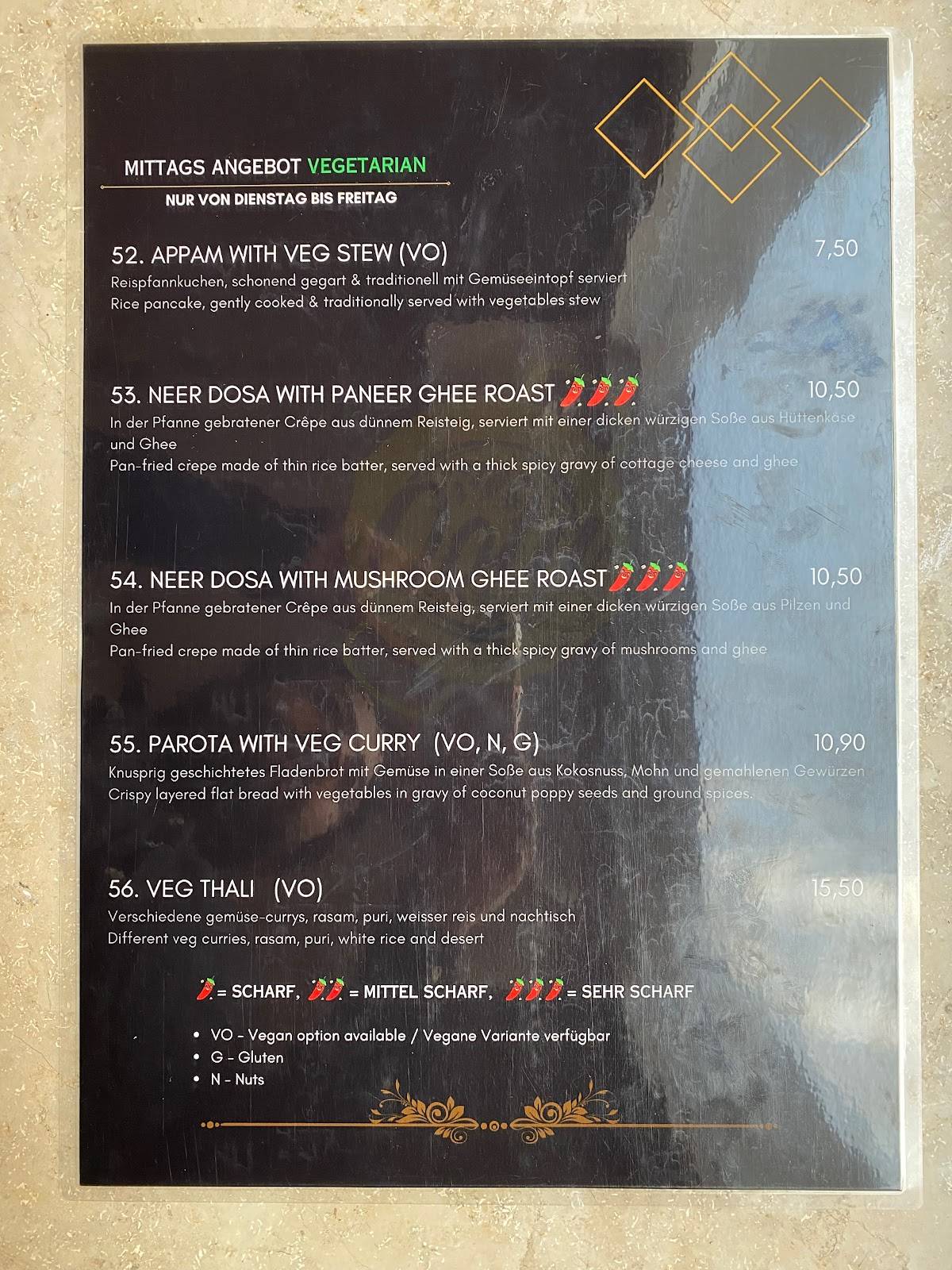 Speisekarte von Oota | Südindisches Restaurant, Regensburg