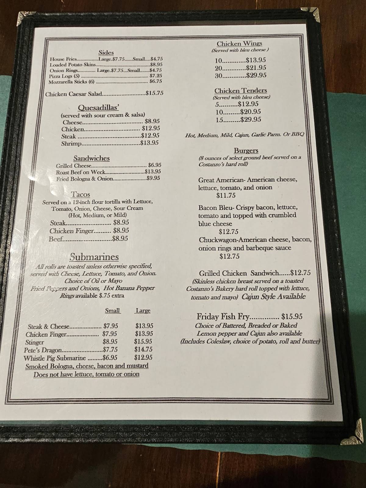 Menu at Orange Tree Inn pub & bar, Niagara Falls
