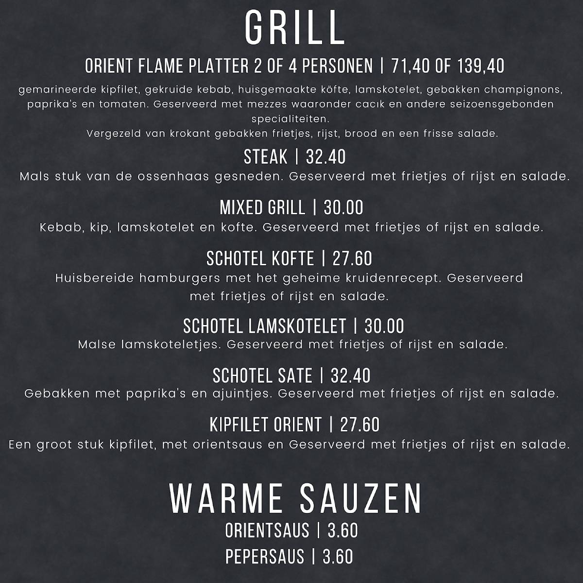 Carta del restaurante Orient, Herent