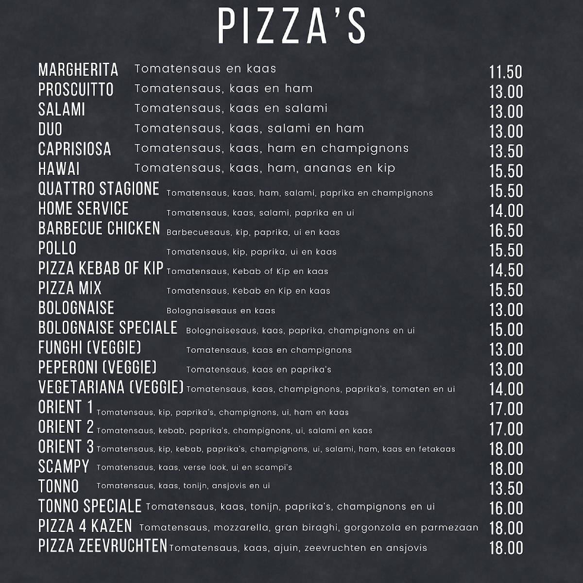 Menu at Orient, Herent