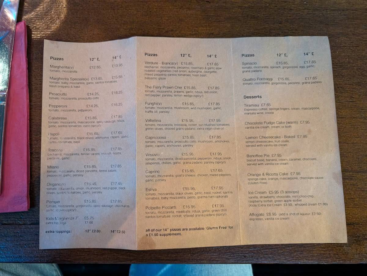 Menu at Origano Cafe & Pizzeria, Edinburgh