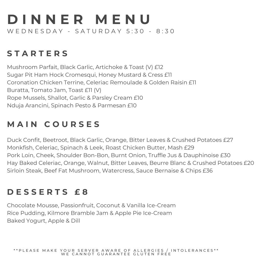 Menu at Origin 101 restaurant, Moira
