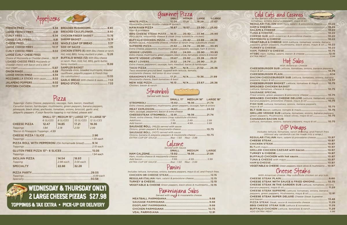 Menu at Original Italian Pizza pizzeria, Hughesville, 395 S Main St