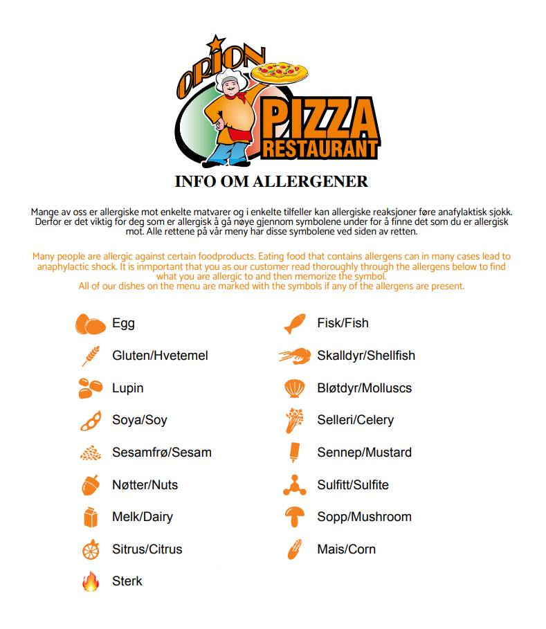 Menu at Orion Pizzarestaurant AS- Fauske, Fauske