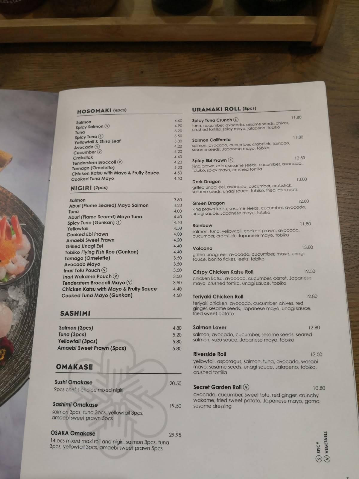 Menu at Osaka Reading restaurant, Reading