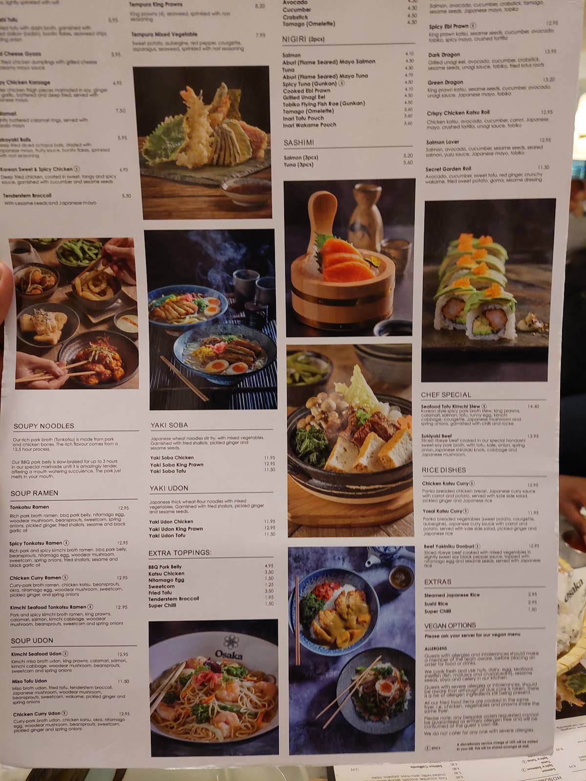 Menu at Osaka Reading restaurant, Reading