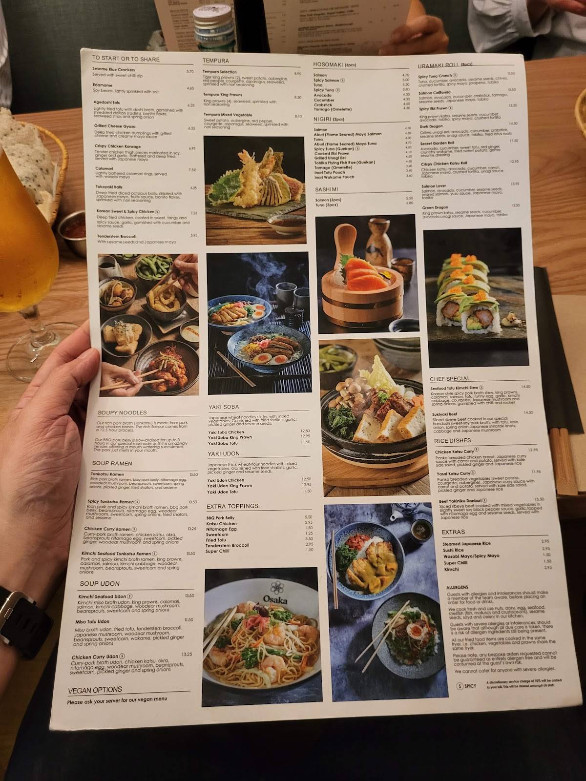 Menu at Osaka Reading restaurant, Reading
