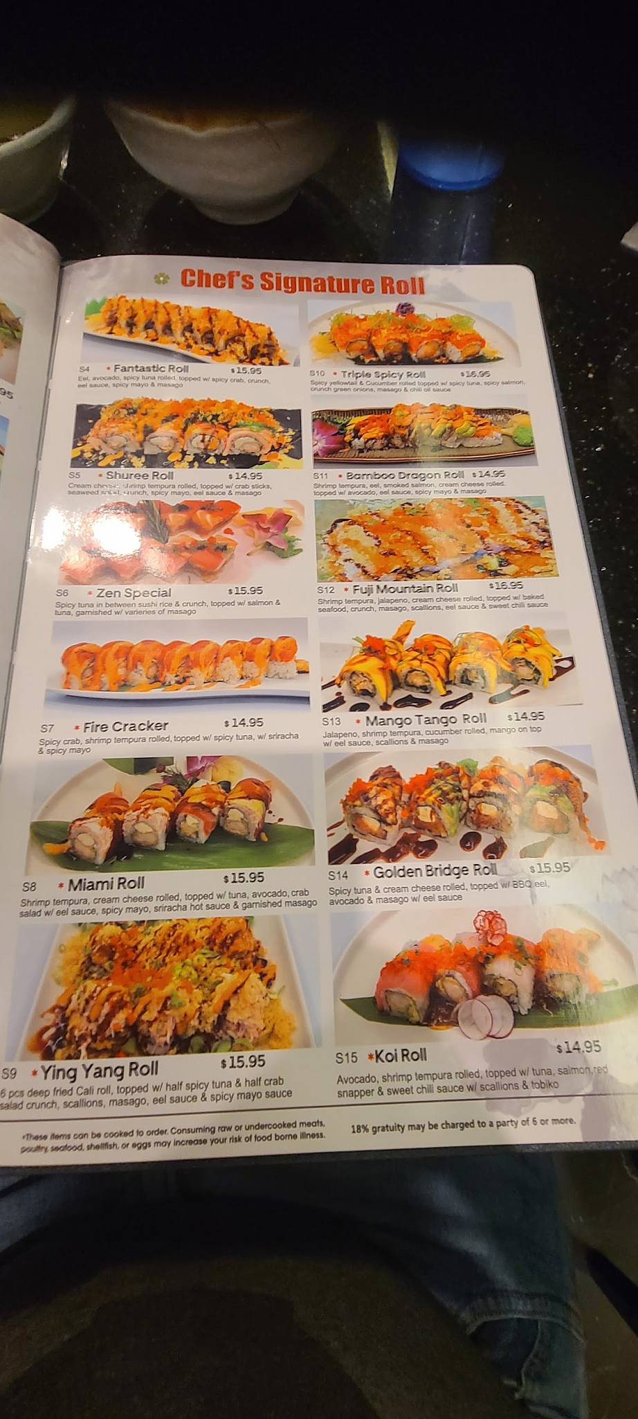 Menu at Osaka sushi & steakhouse, Winchester