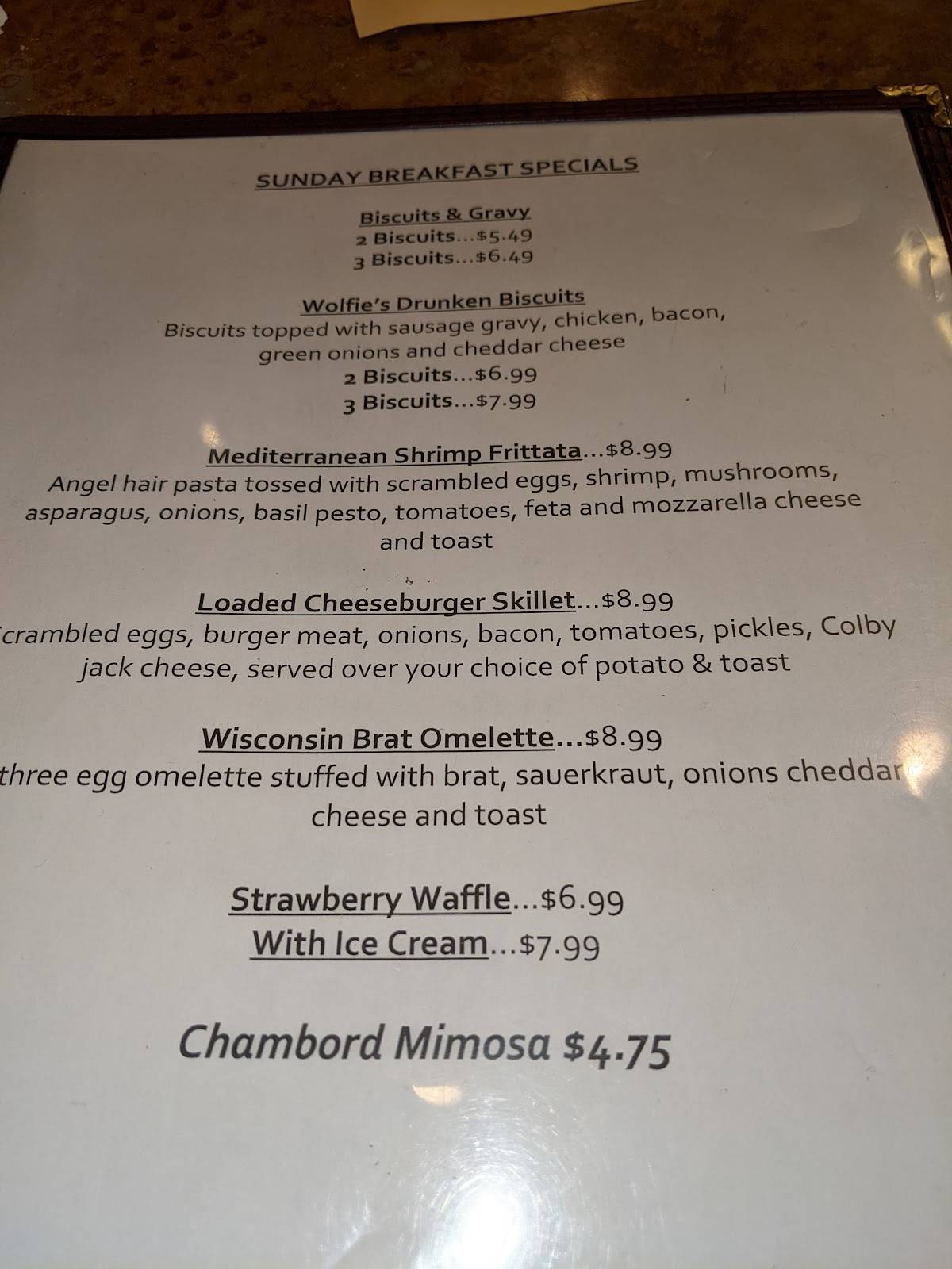 Menu at The Roxy Supper Club, Oshkosh