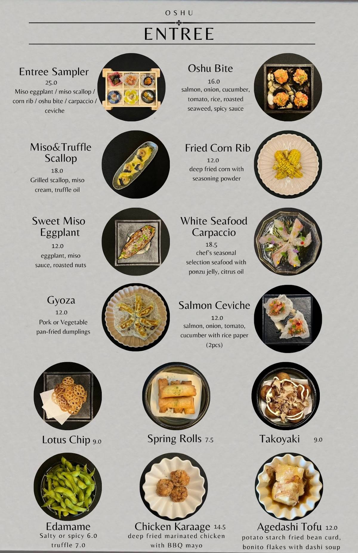 Menu at Oshu Japanese Restaurant, West Ryde