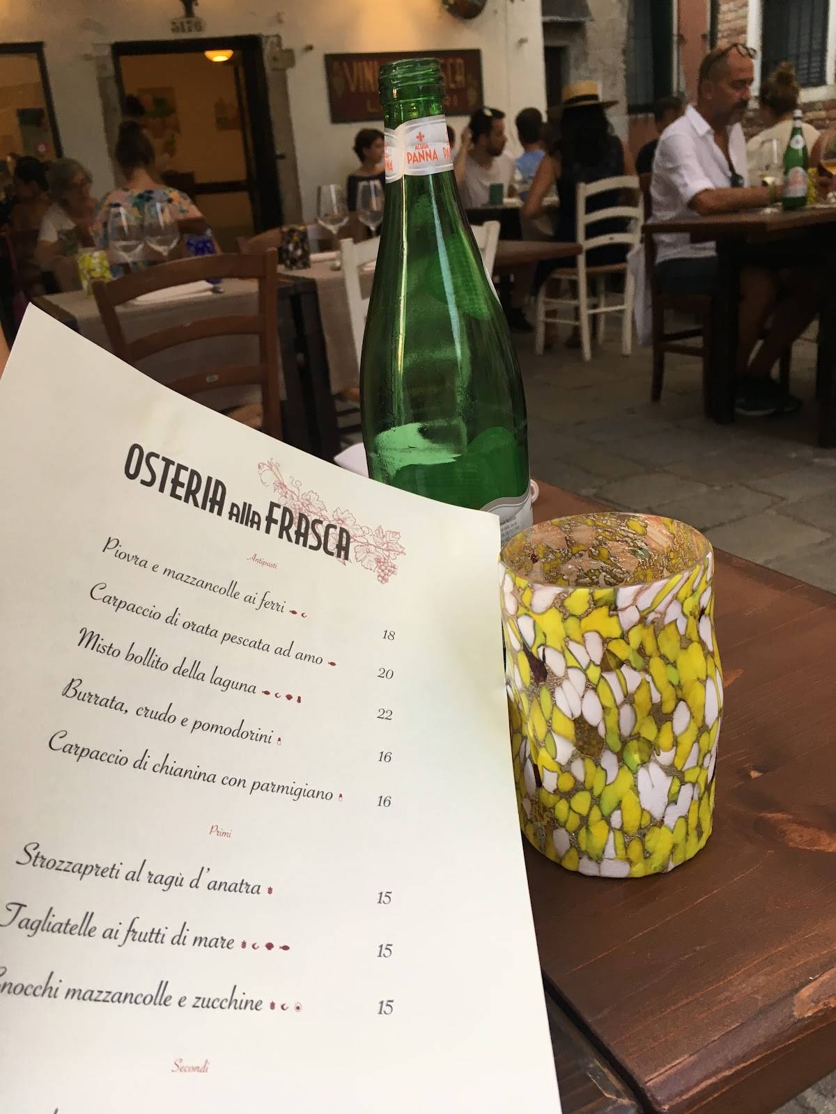 Menu at Osteria Alla Frasca restaurant, Venice, Corte de la Carità