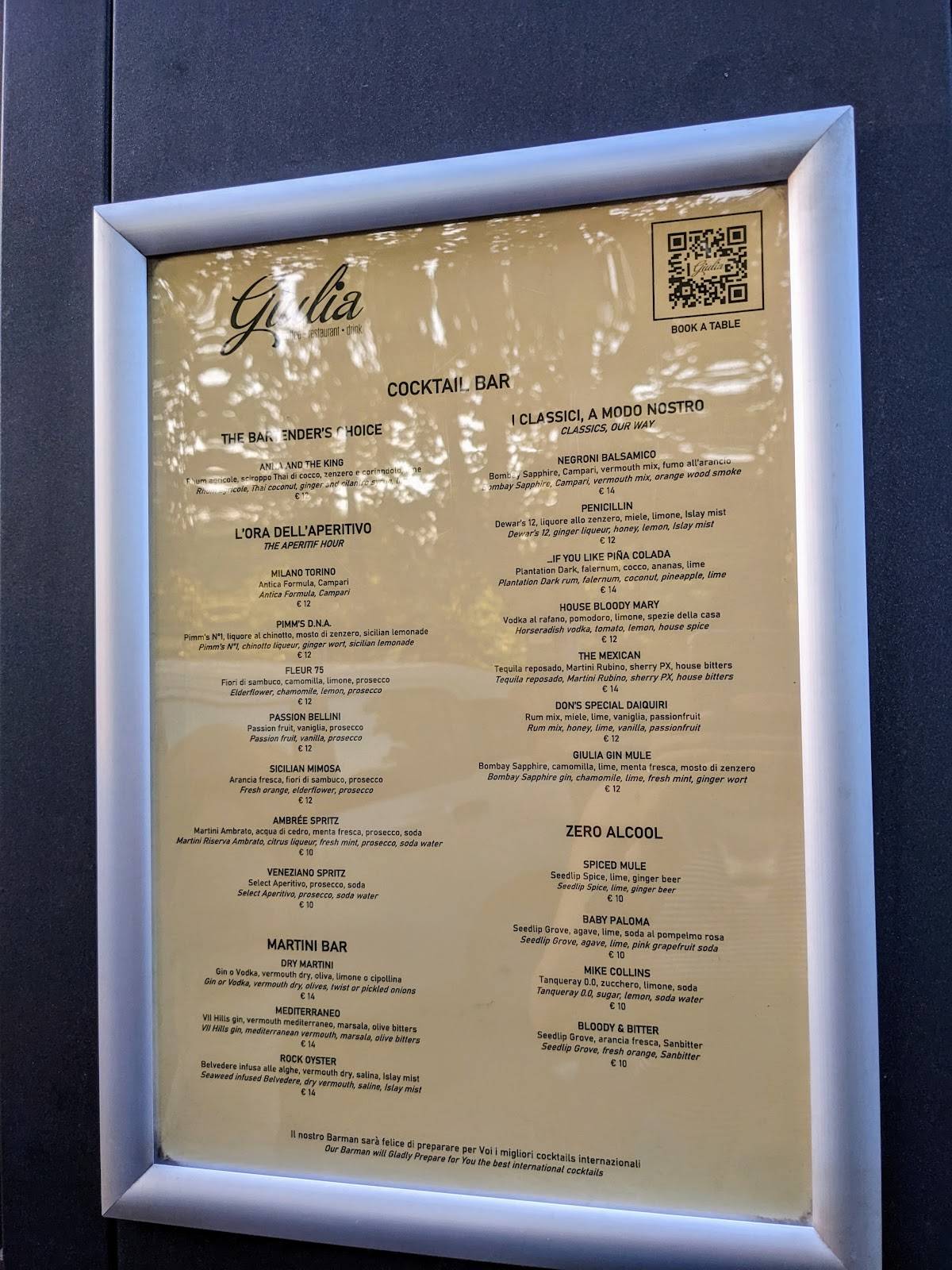 Menu da Osteria Giulia ristorante, Roma