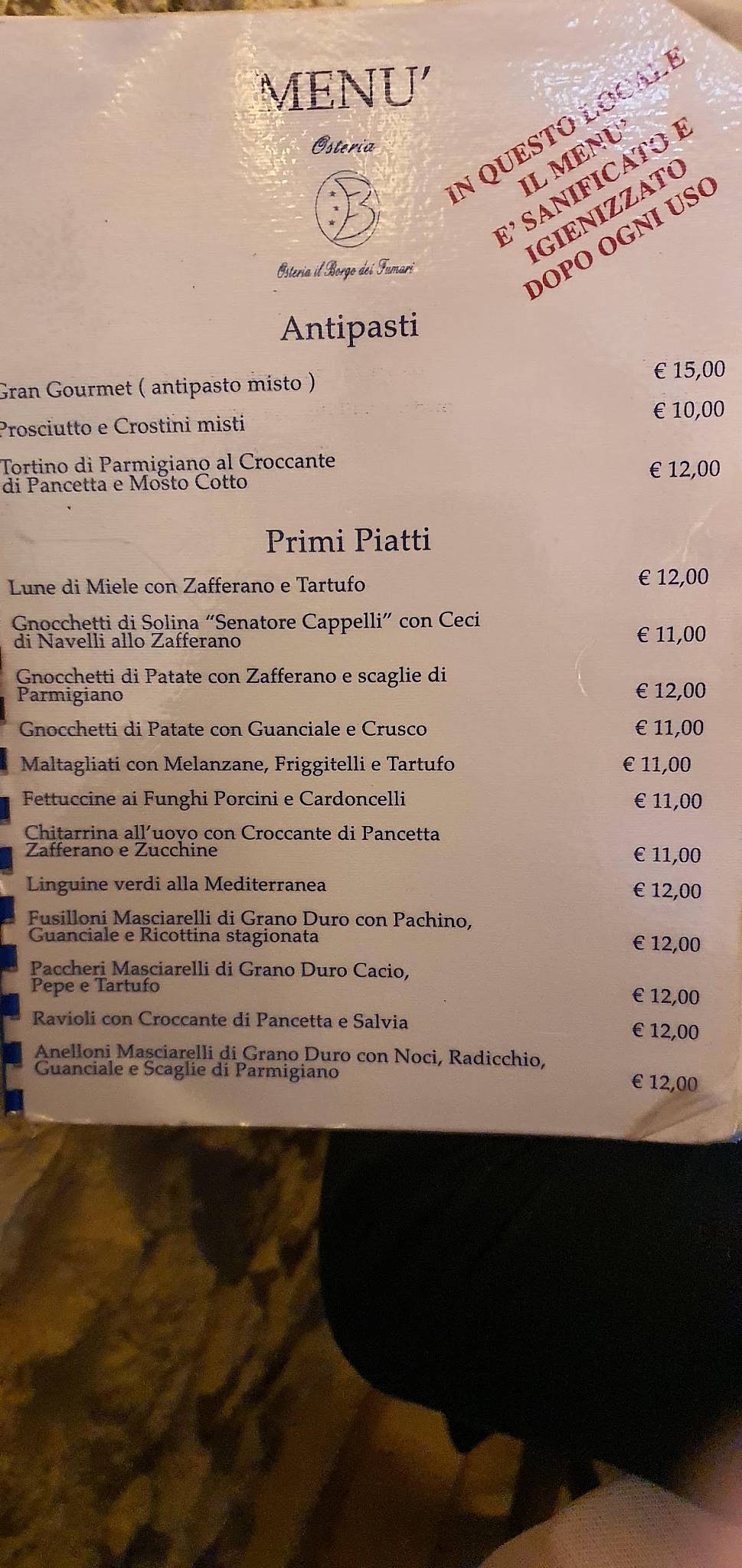 Menu da Osteria Il Borgo Dei Fumari ristorante, Prata d'Ansidonia
