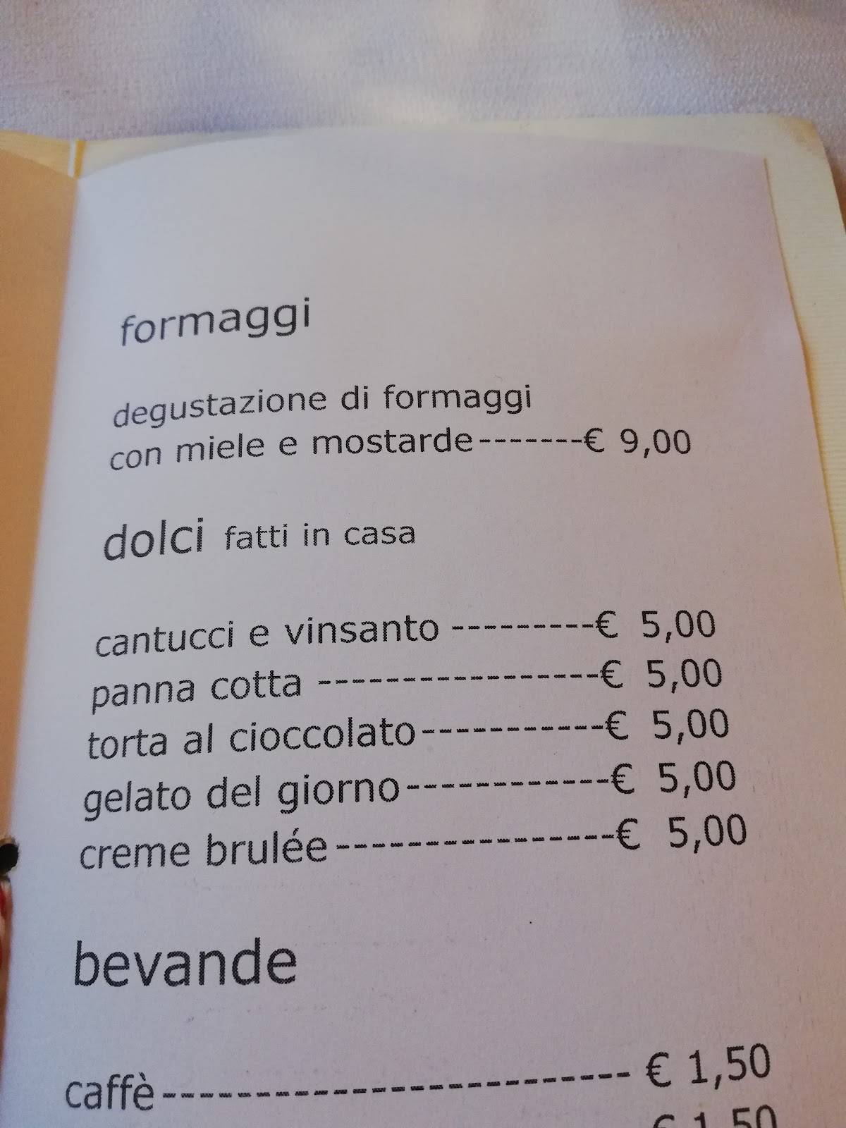 Menu at Osteria Le Panzanelle restaurant, Lucarelli
