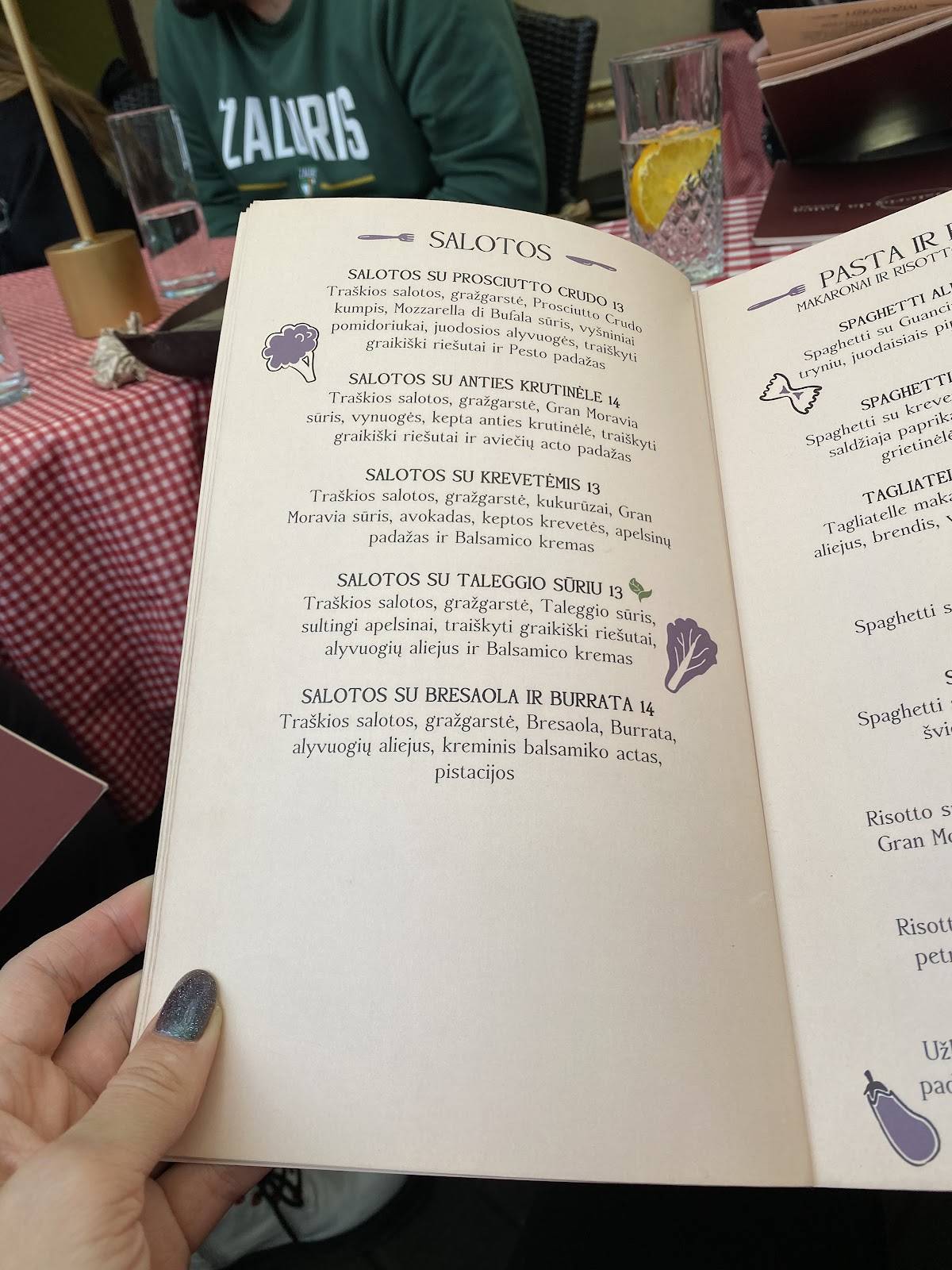 Menu at Osteria da Luca restaurant, Vilnius, J. Basanavičiaus g. 15