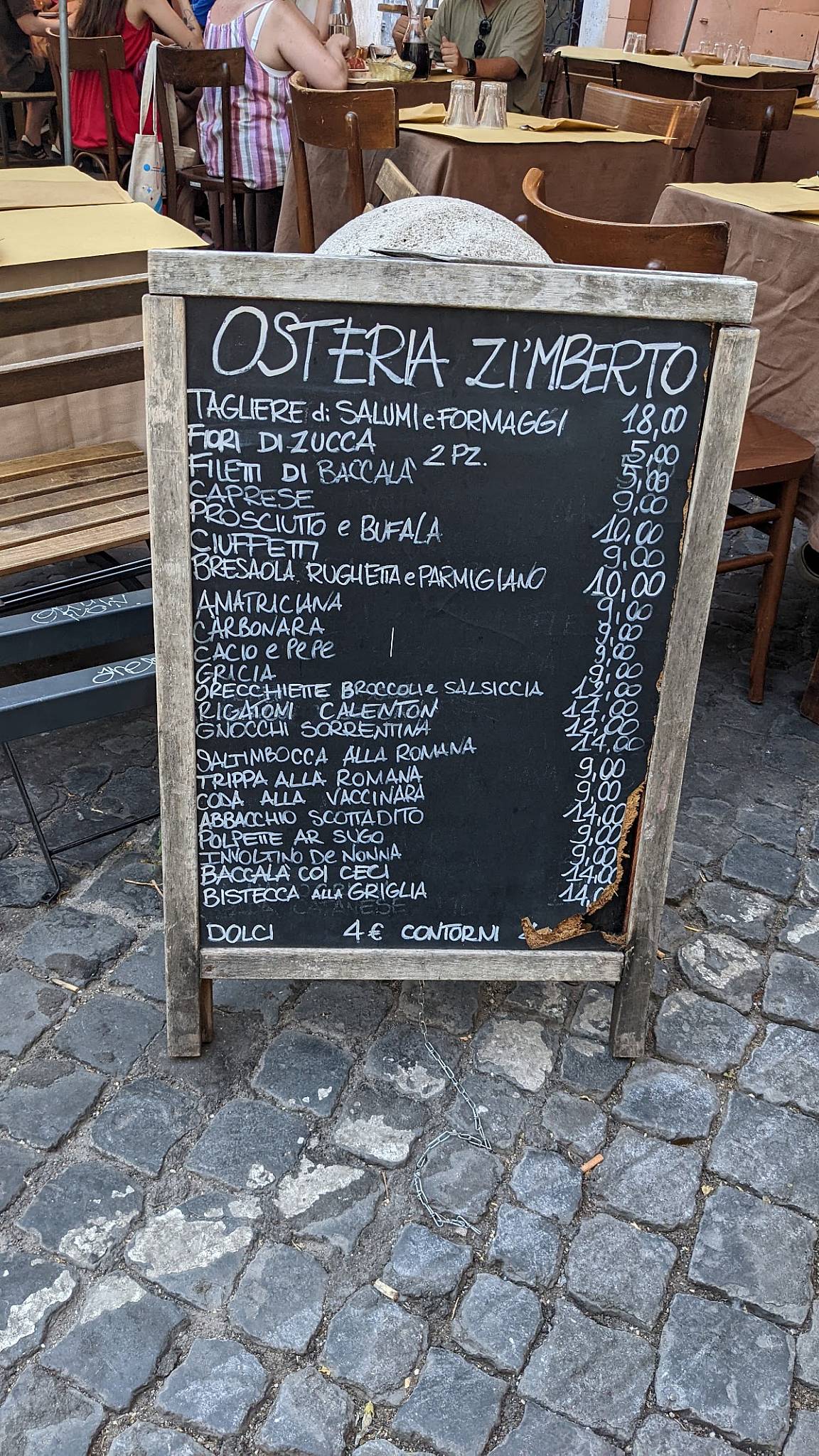 Menu at Osteria da Zi Umberto restaurant, Rome