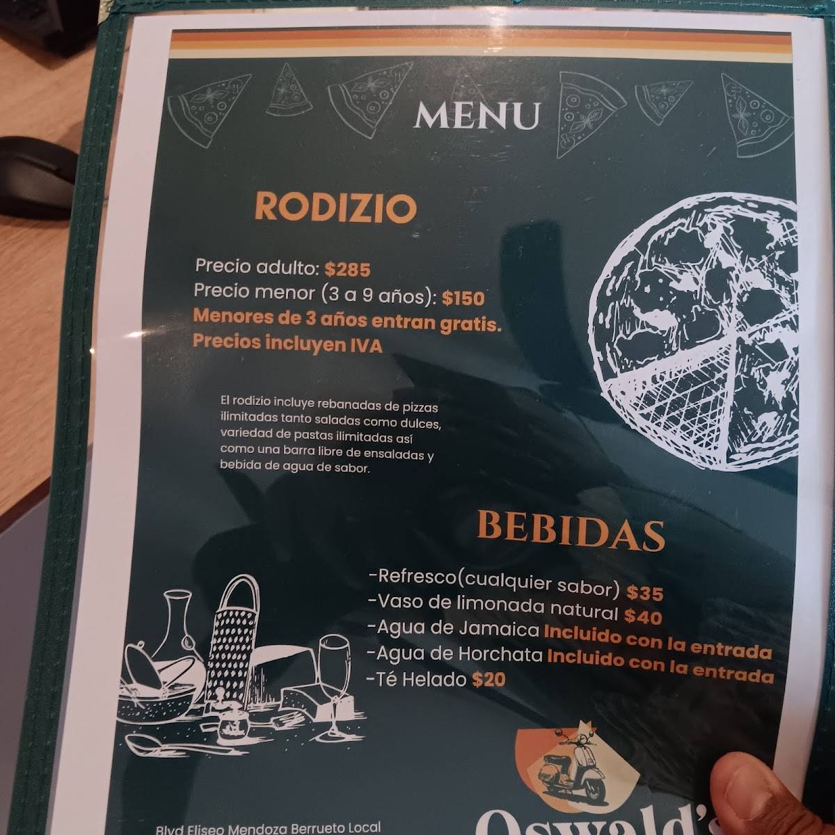Menu at Oswald's restaurant, Piedras Negras