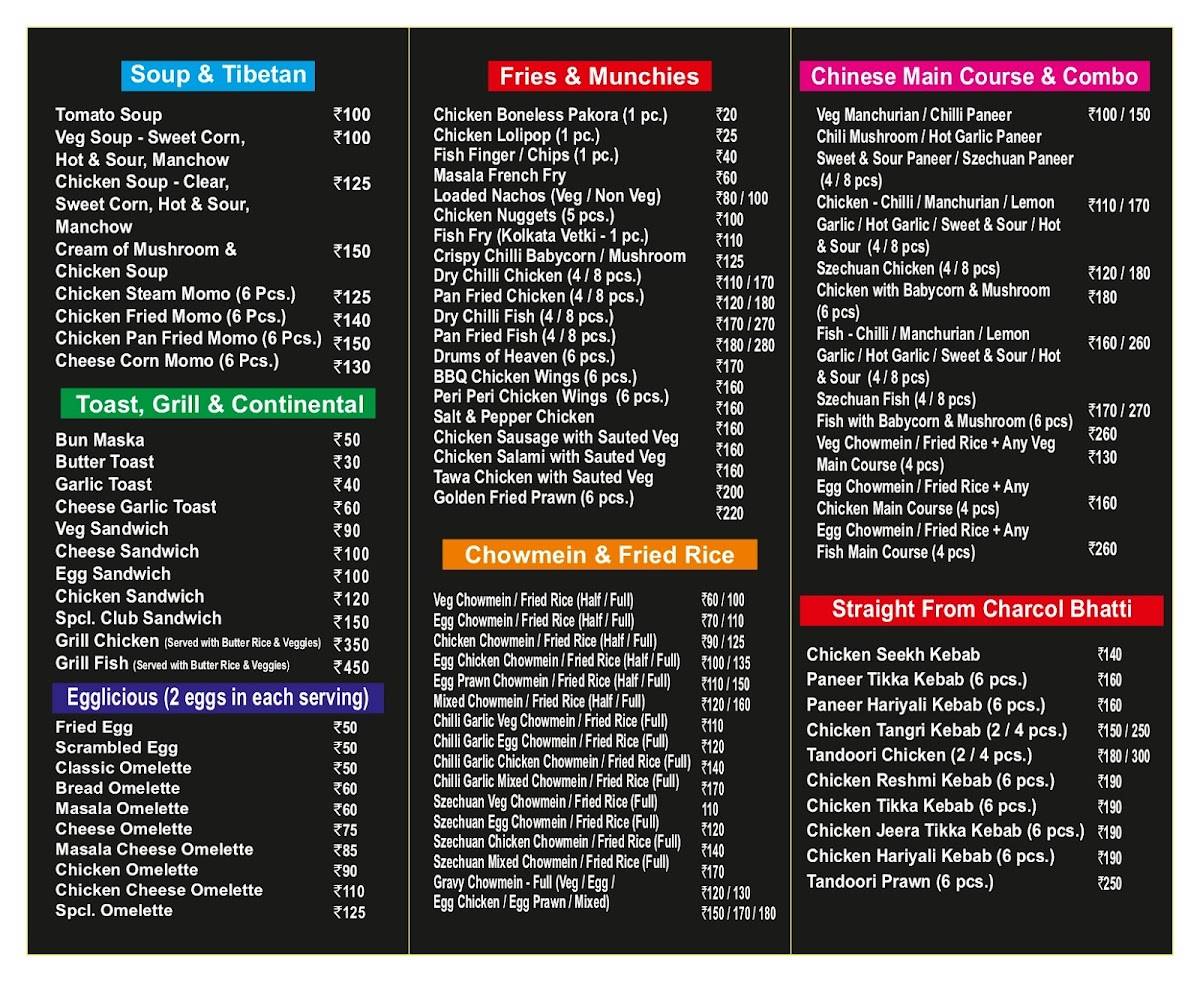 Menu at Over Boundary, Kolkata