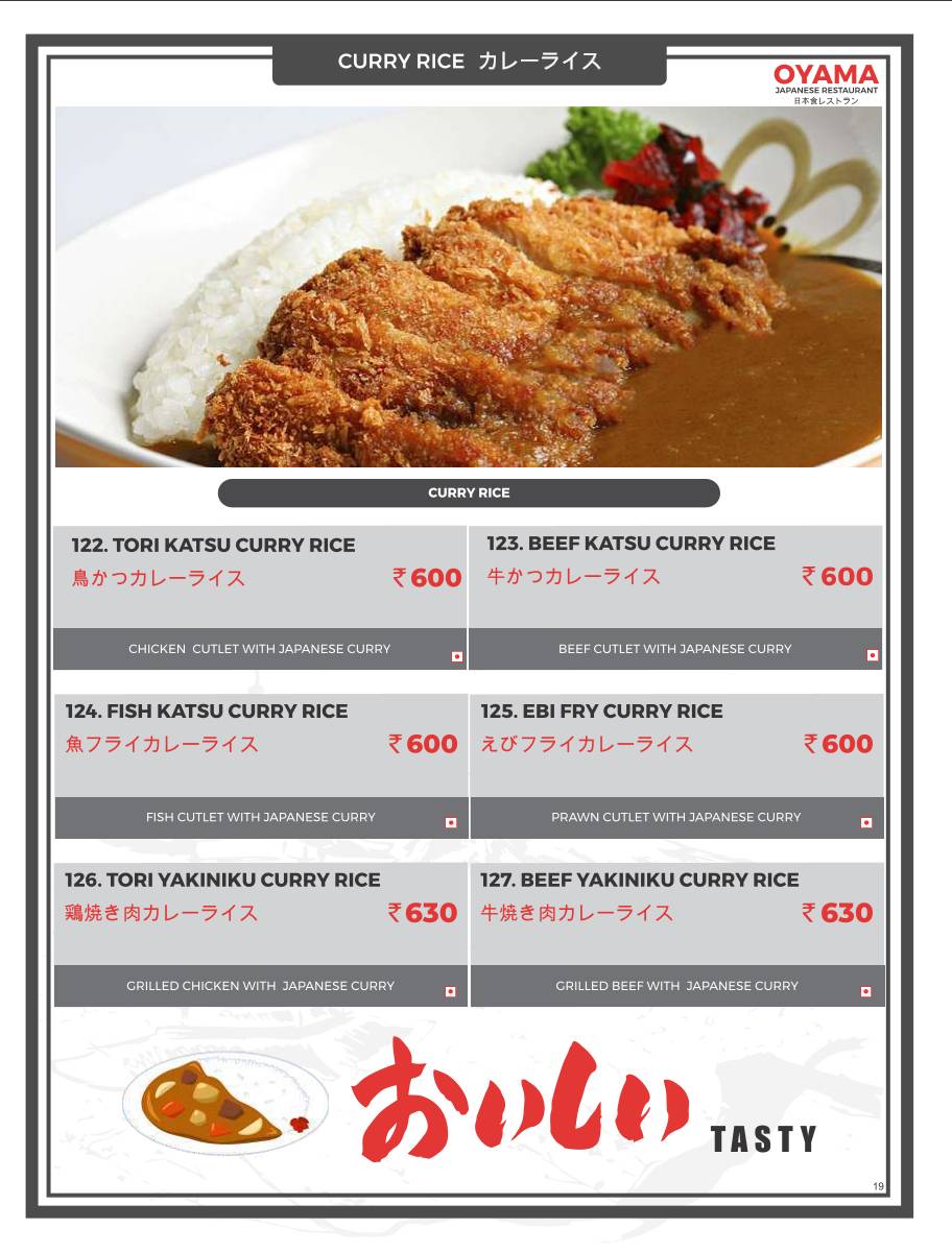 Menu at Oyama Japanese Restaurant, Chennai