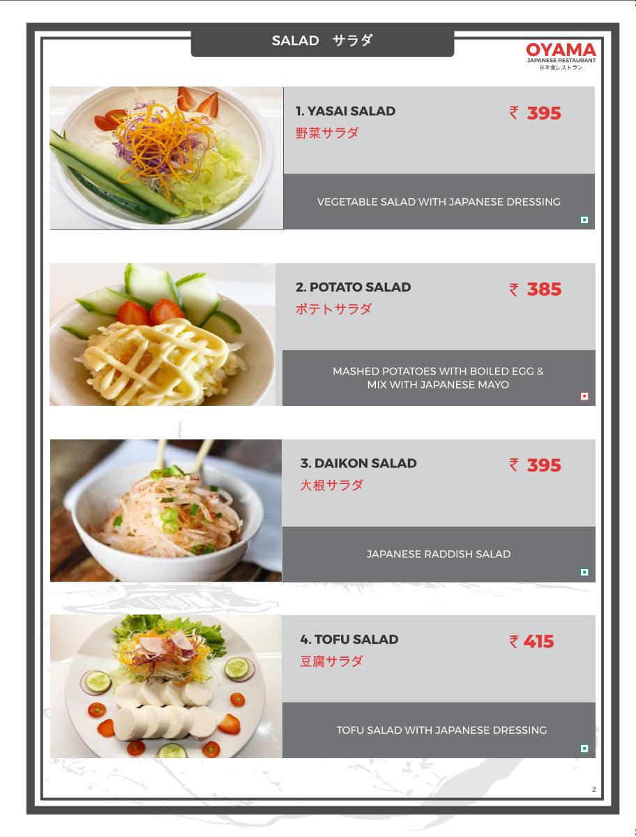 Menu at Oyama Japanese Restaurant, Chennai