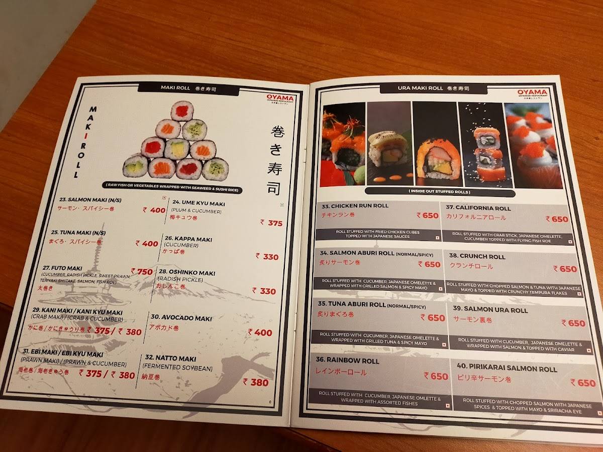 Menu at Oyama Japanese Restaurant, Chennai