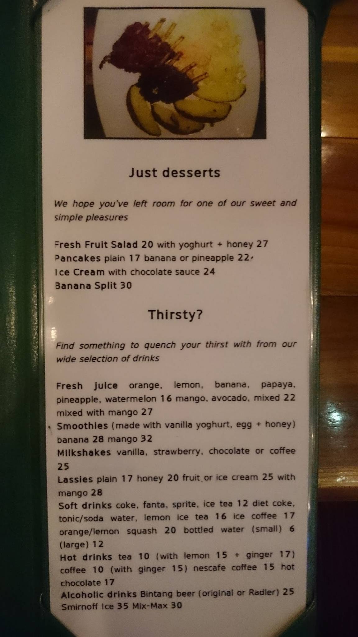 Menu at Ozone Café restaurant, Padangbai