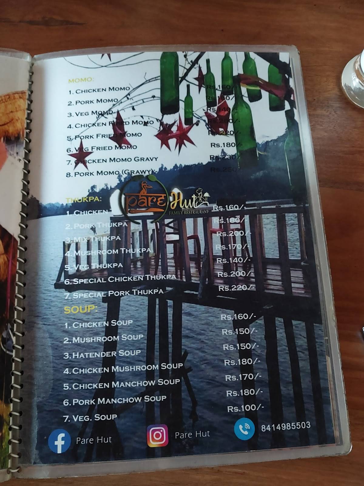 Menu at PARE HUT Hotel and Lodging in NH13 Itanagar, India