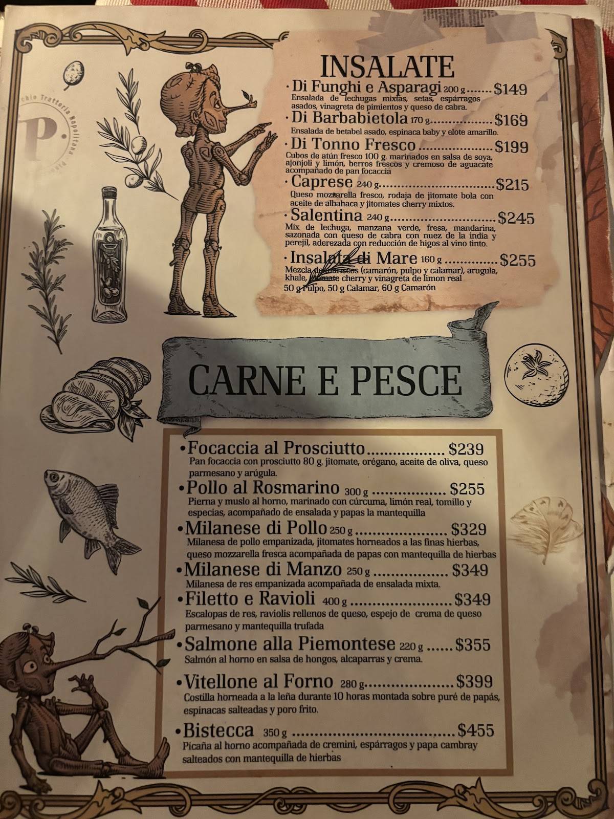 Carta del restaurante PINOCCHIO - Pedro Moreno, Guadalajara