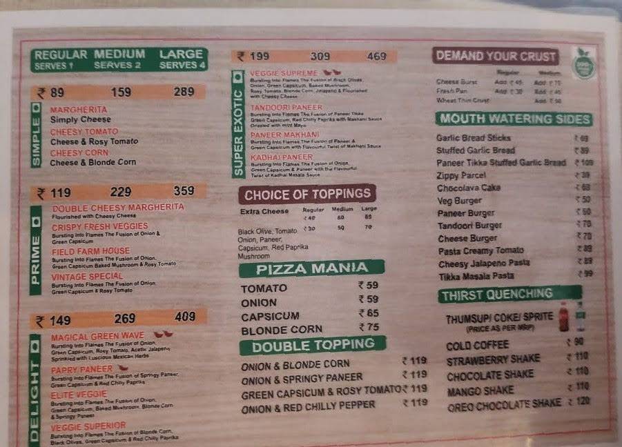 Menu at PIZZA SPHERE, Tundla