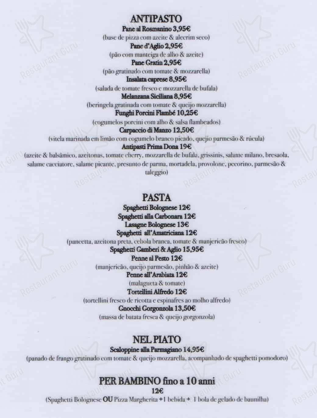 Menu em PRIMA DONA restaurante, Porto