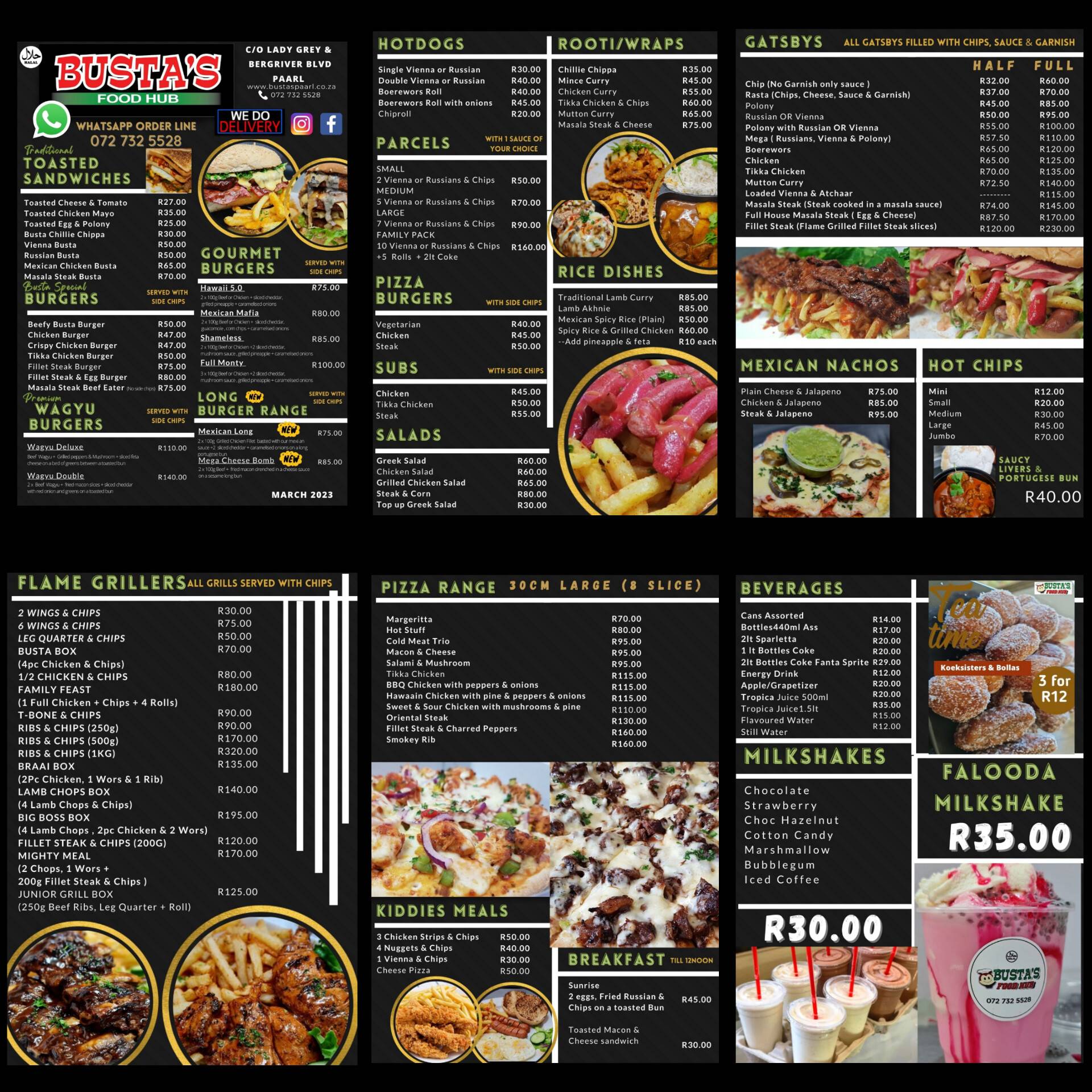 Menu at Busta's Food Hub restaurant, Paarl