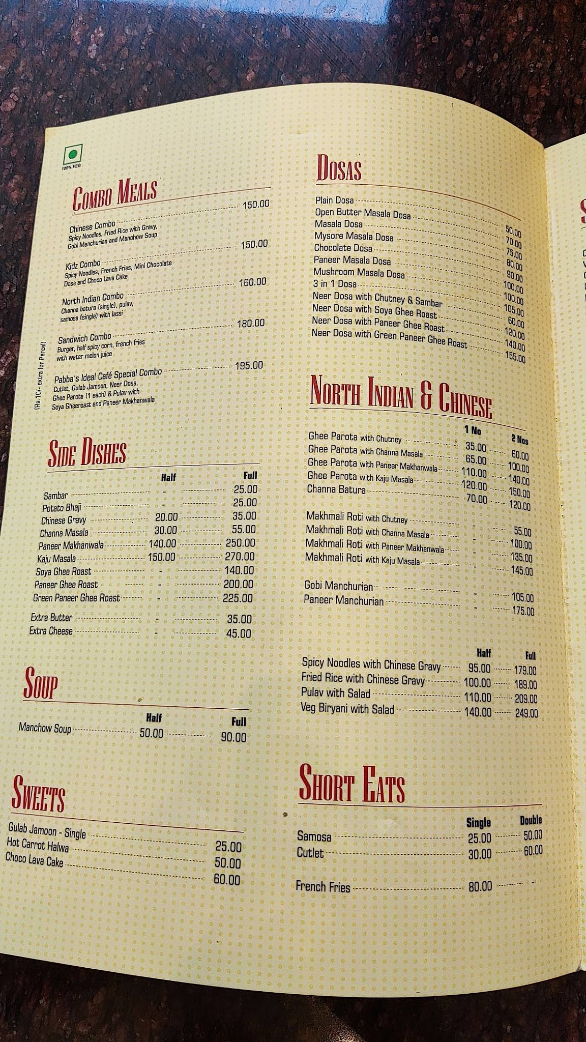 Menu at Pabbas Ideal Cafe, Bharat Mall, Mangaluru