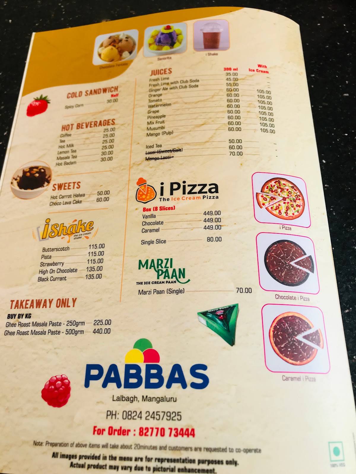 Menu at Pabbas Ideal Cafe, Bharat Mall, Mangaluru