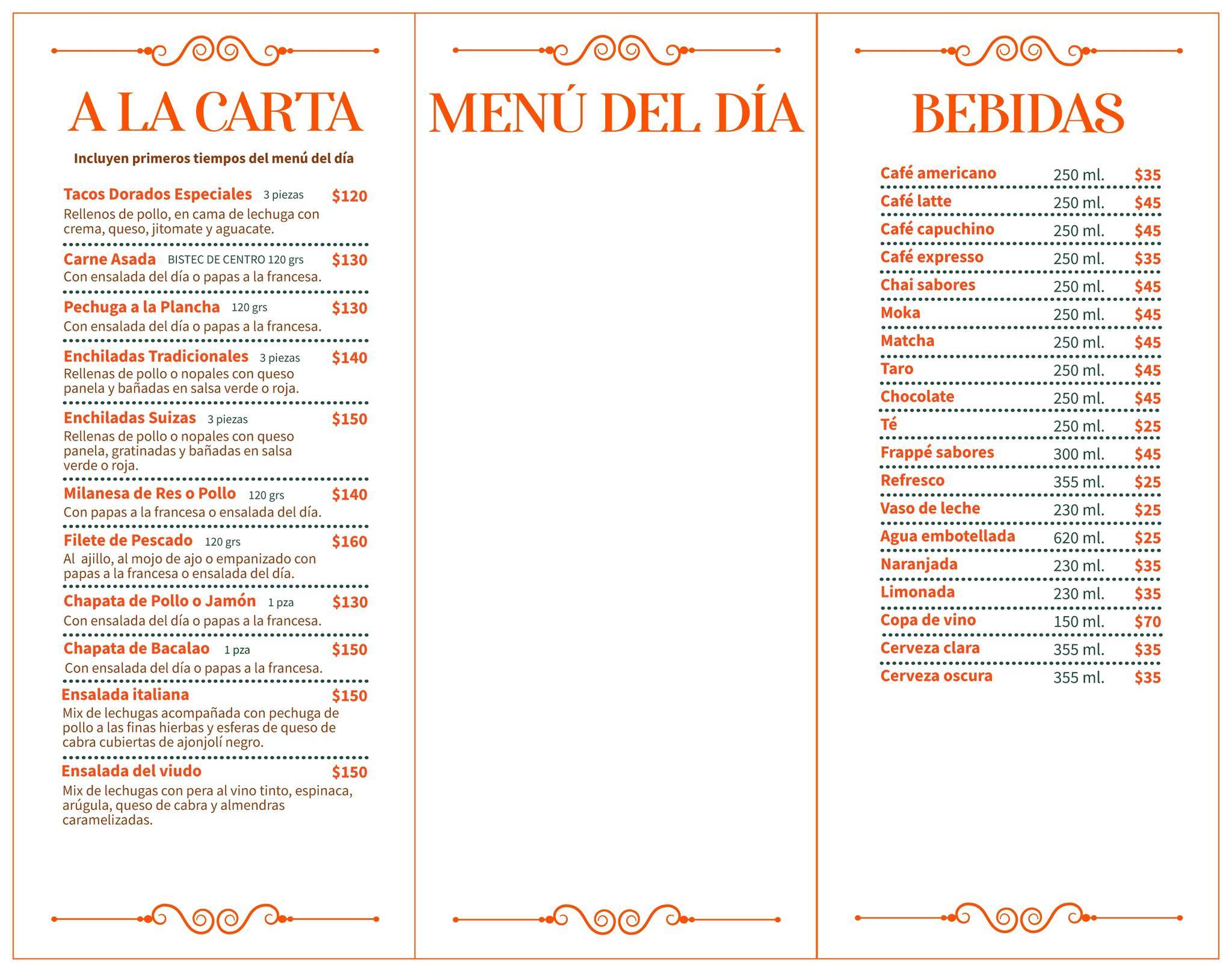 Carta de Pablinni's Chef "Restaurante", Ciudad de México