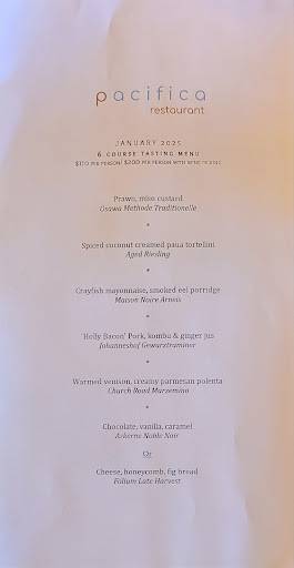 Menu at Pacifica Restaurant, Napier, 209 Marine Parade