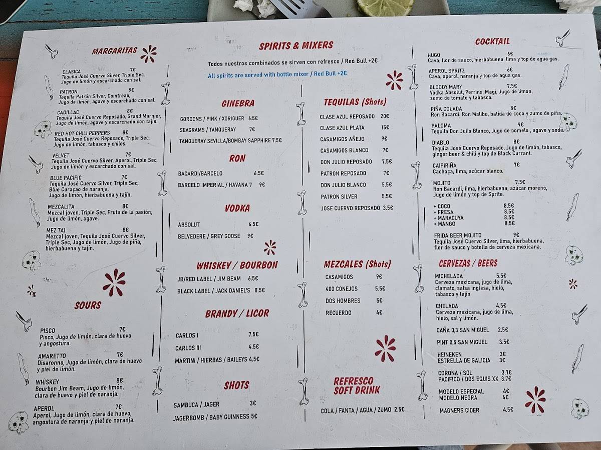 Menu at Pacifico Soul Kitchen restaurant, Santa Ponsa, Plaça Santa Ponça