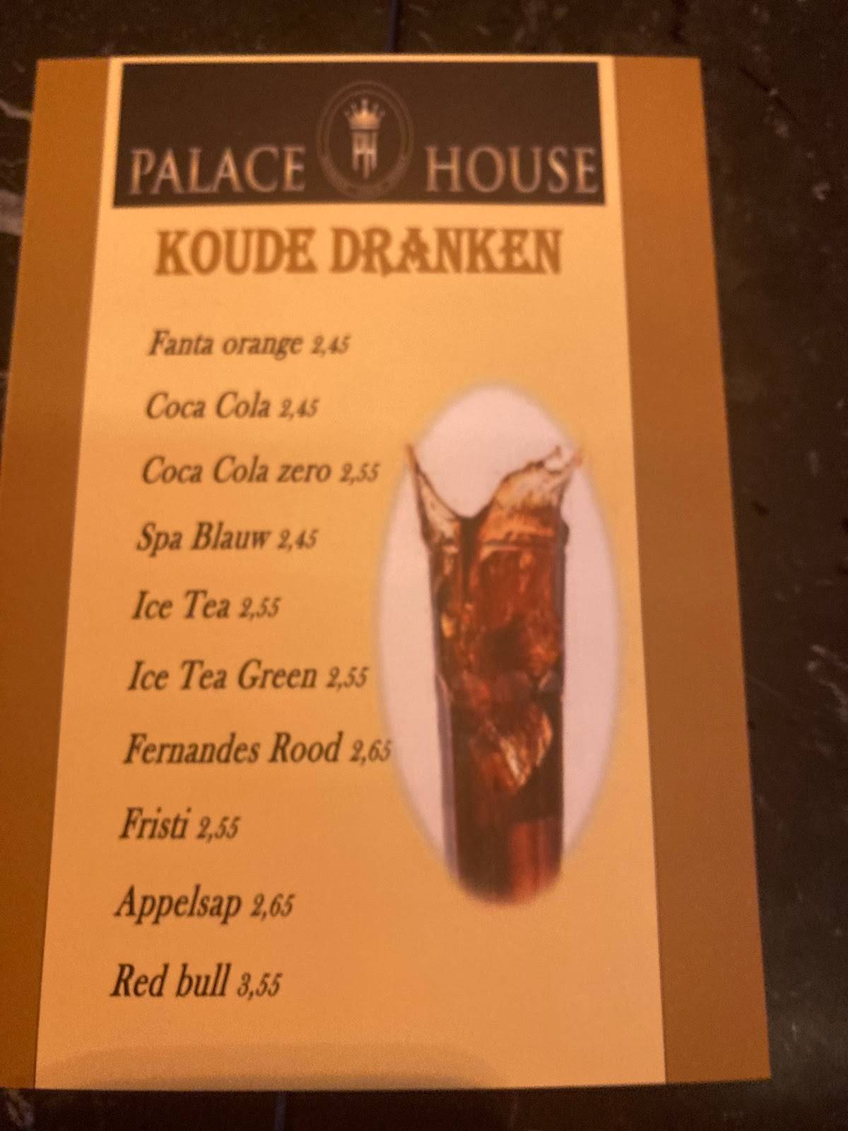 Menu at Palace House, Rotterdam