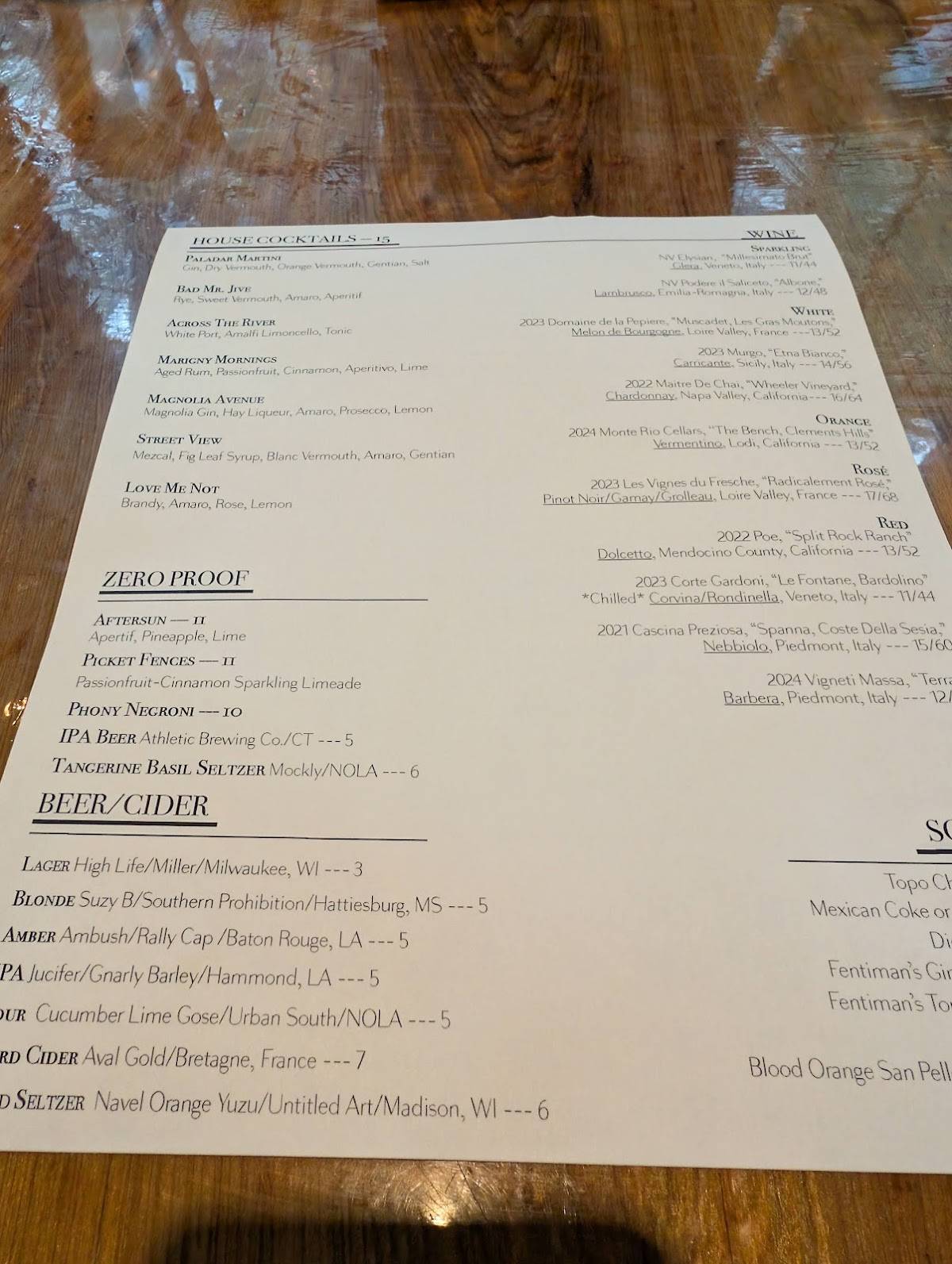 Menu at Paladar 511 pizzeria, New Orleans
