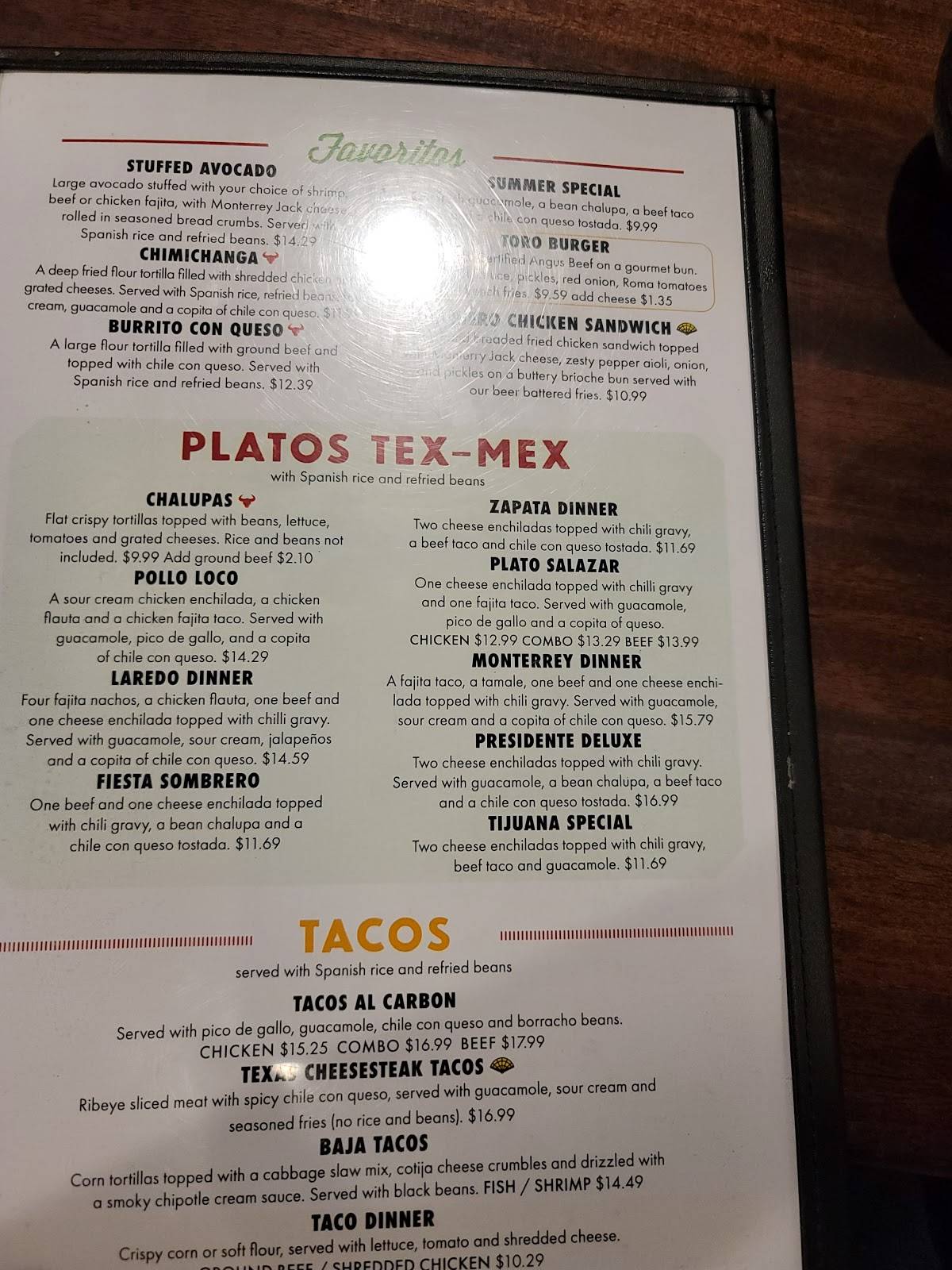 Menu at El Toro Mexican Restaurant - Palestine, Palestine